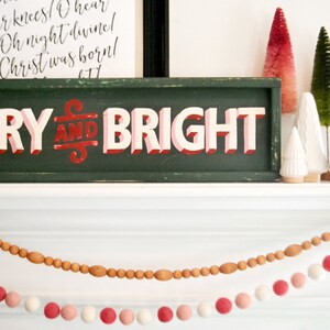 Merry and Bright Sign, Pink and Red Christmas Sign, Vintage Style ...