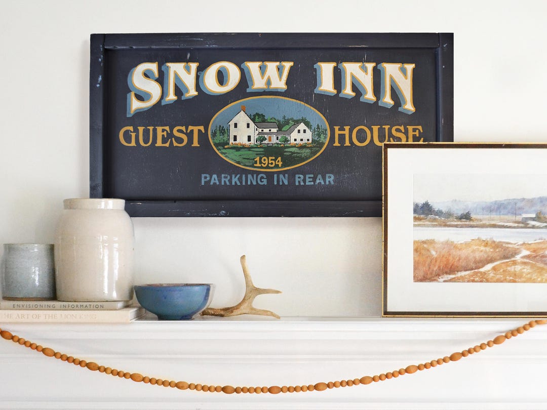 Snow Sign, Blue Winter Decor, Vintage Ski Art, Mountain House Decor ...