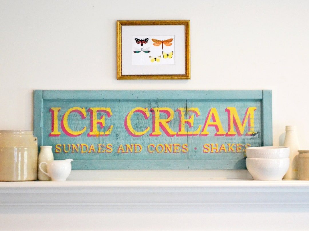Ice Cream Wood Sign, Summer Vintage Wall Art, Kitchen Farmhouse Decor ...
