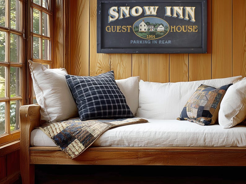 Snow Sign, Blue Winter Decor, Vintage Ski Art, Mountain House Decor ...