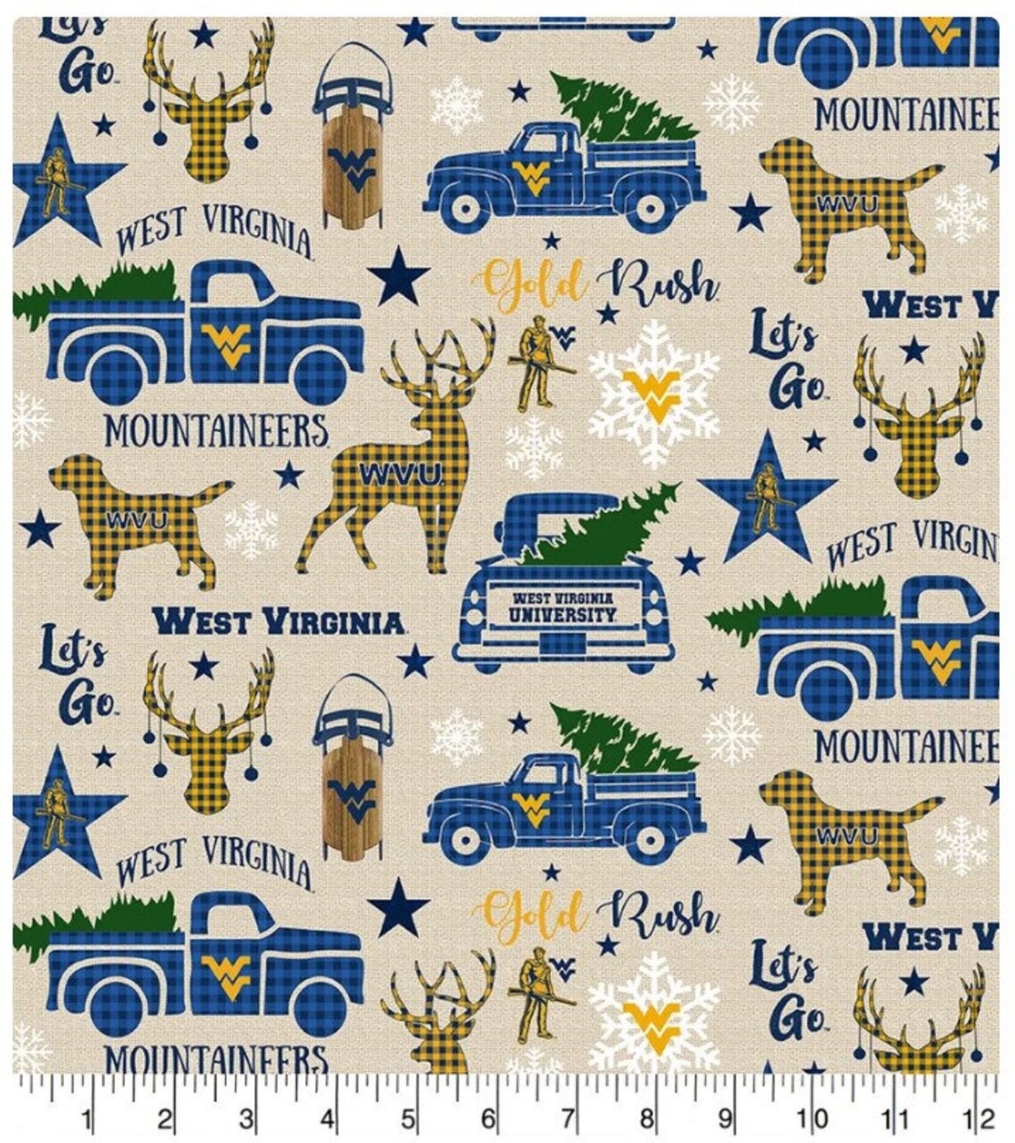 West Virginia University Christmas Fabric - Etsy