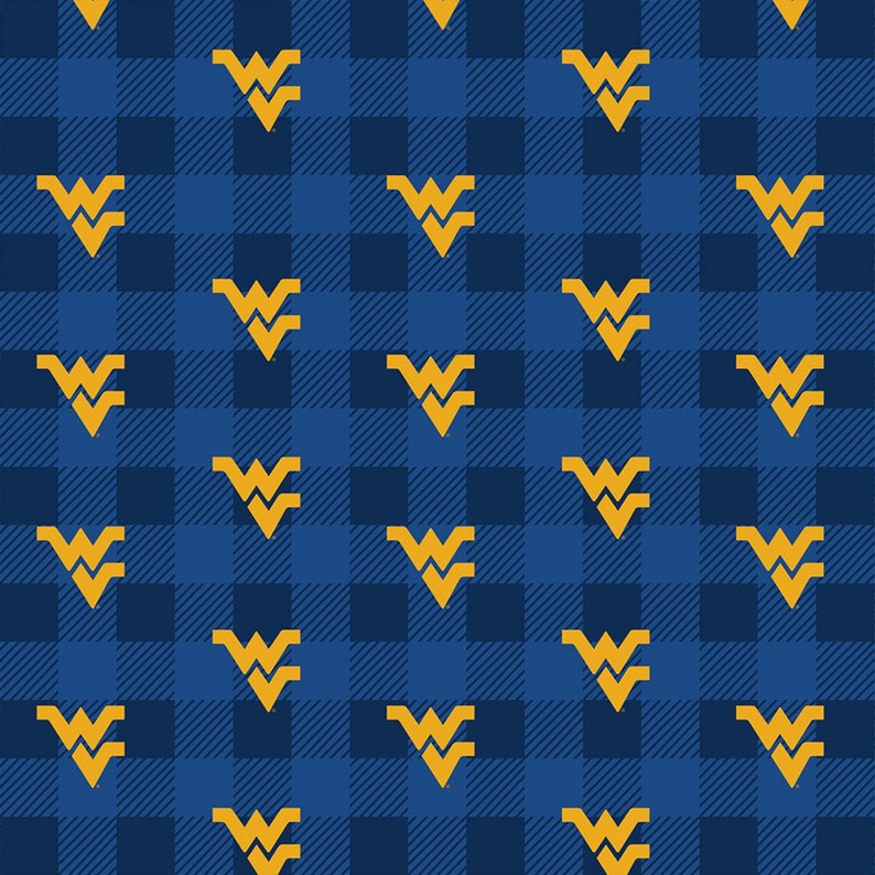 West Virginia University Logo and Buffalo Checks Fabric | Etsy