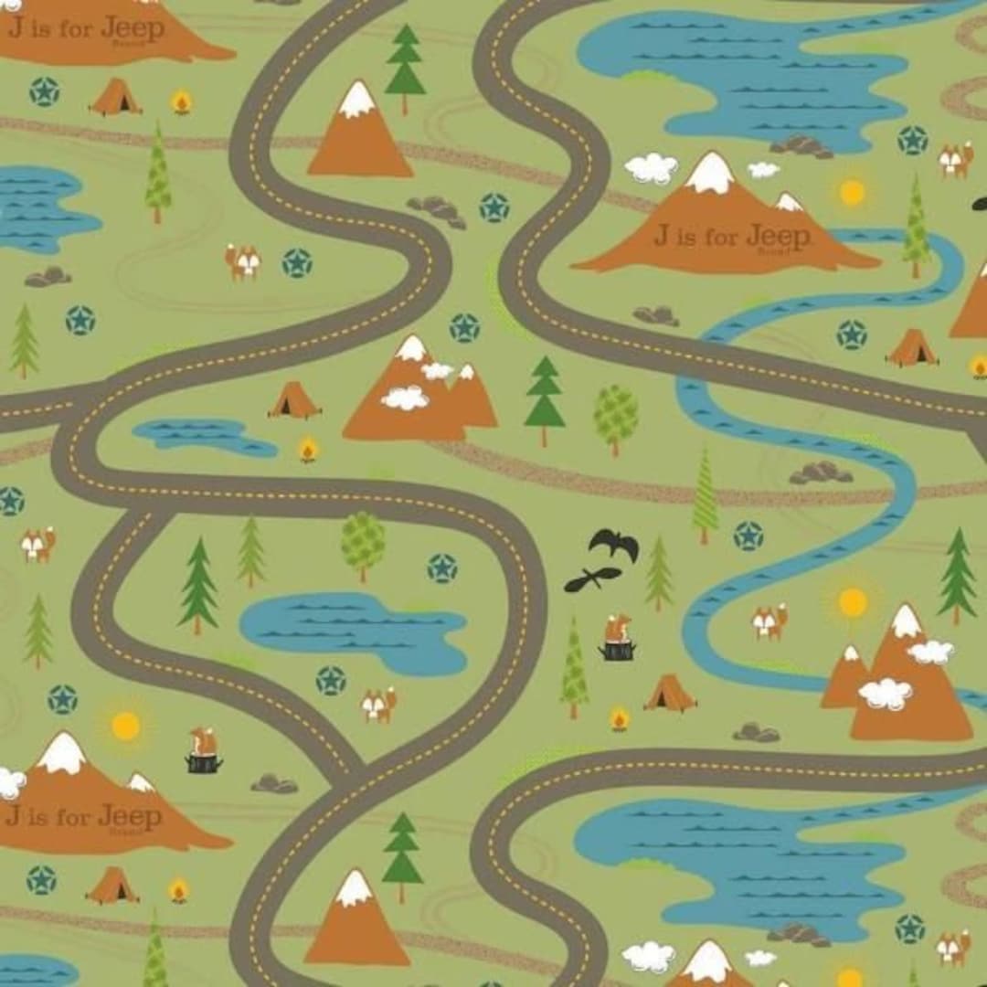 Green Jeep Map Canvas Fabric by Riley Blake Designs - Etsy