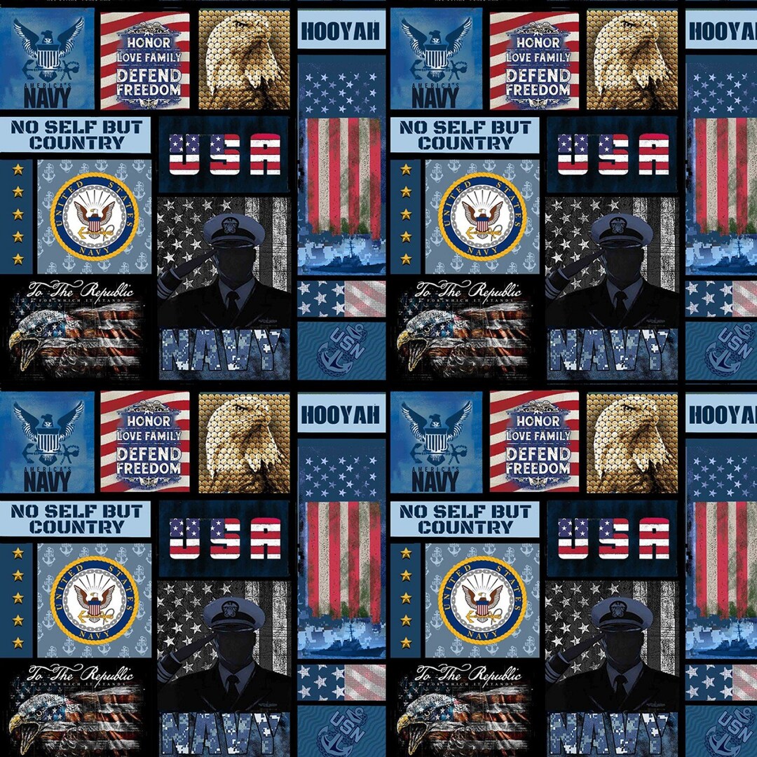 Military Navy Block Print Fabric - Etsy