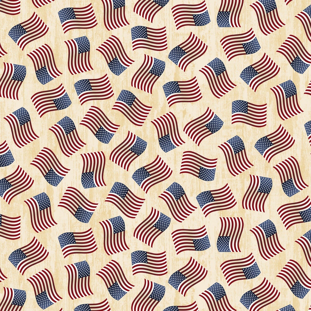 American Flags on Cream Background Fabric by Timeless Treasures - Etsy