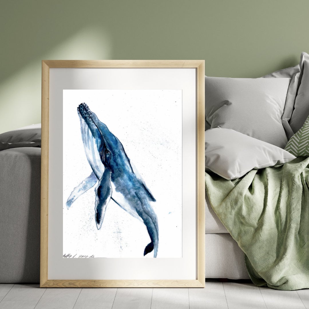 Hand-painted Blue Whale - Wall Art - Etsy