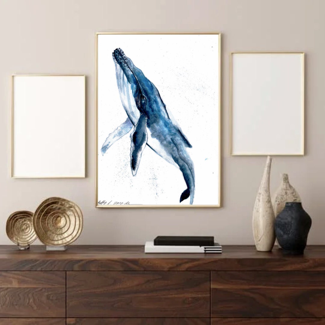 Hand-painted Blue Whale - Wall Art - Etsy