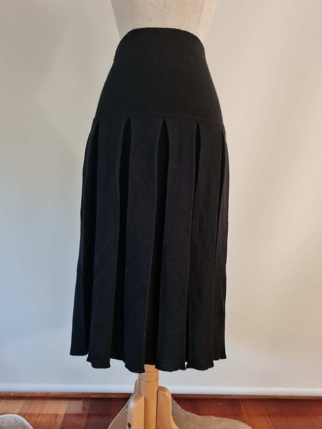 Jill Clegg 1980s Black Wool Pleated Knitted Skirt With Basque - Etsy