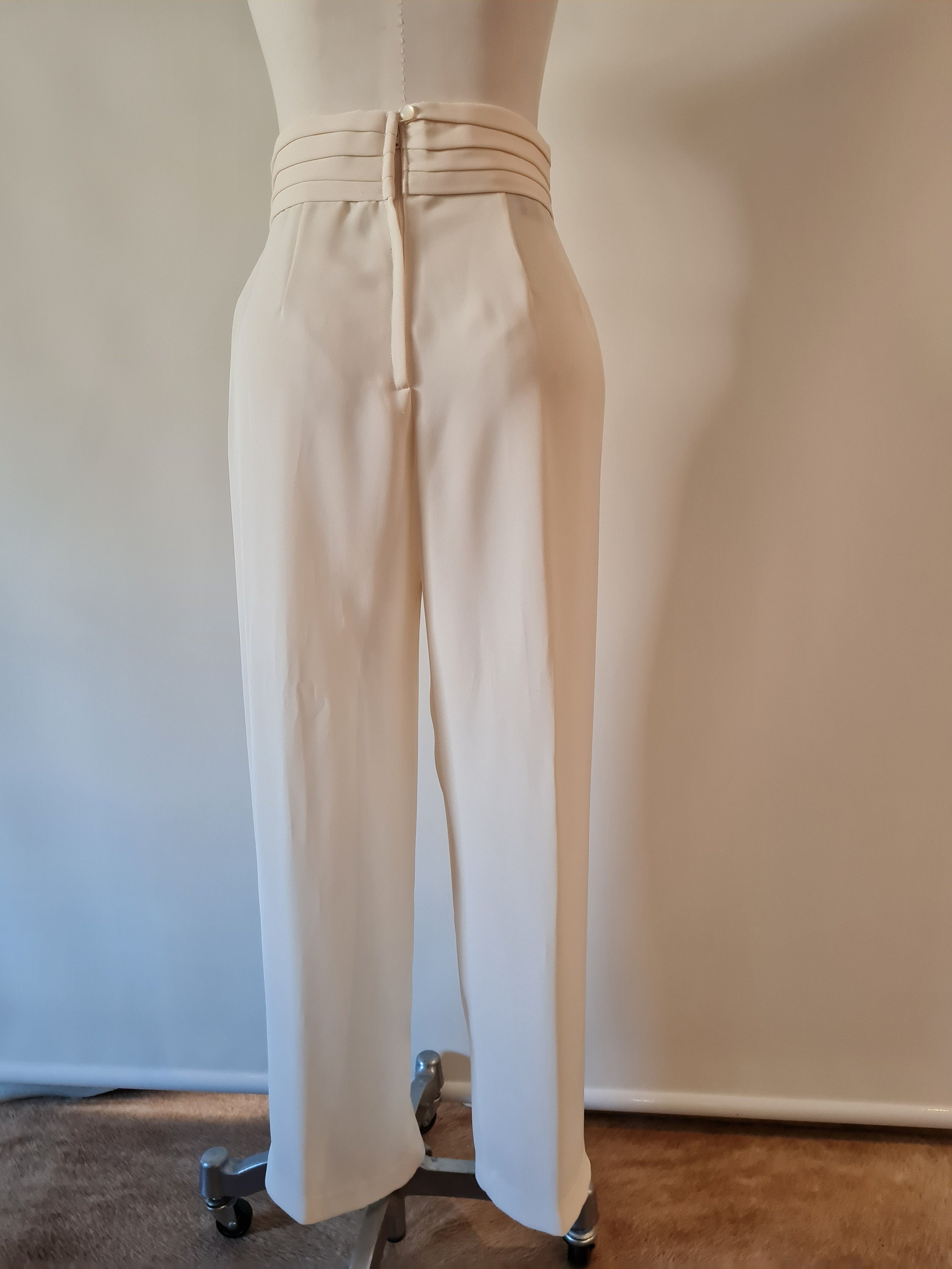 Geoff Bade 1990's Cream Pleated Evening Pants With Pleated Cummerbund ...