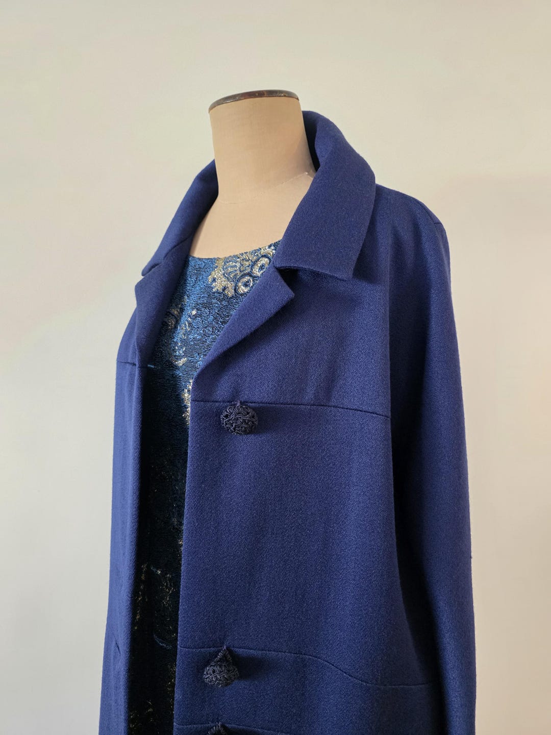 1950s Cobalt Blue Wool Overcoat, Passimenterie Buttons, Australian Made ...