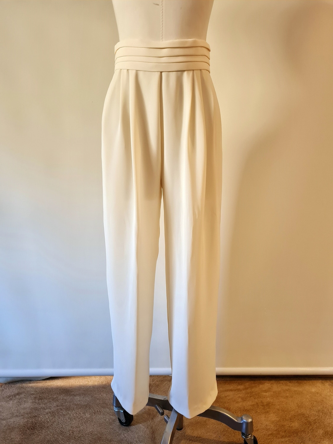 Geoff Bade 1990's Cream Pleated Evening Pants With Pleated Cummerbund ...