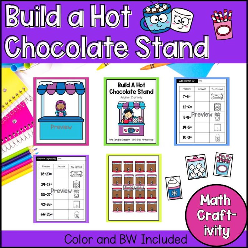 Build a Hot Chocolate Stand Math Craft | Winter Addition Craftivity ...