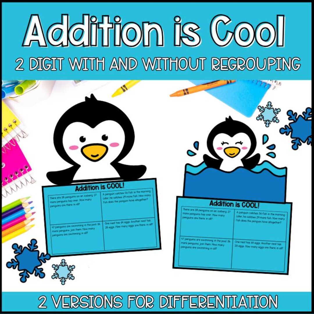 Addition is Cool Penguin Craftivity | 2 Digit Addition Craft - Etsy