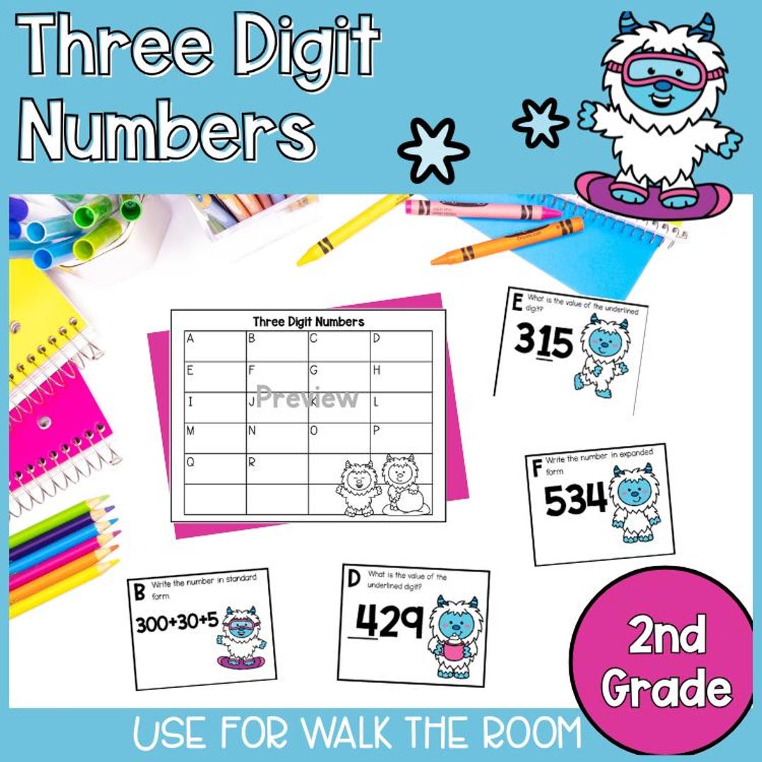 Three Digit Numbers Task Cards | 2nd Grade Place Value | Walk the Room ...