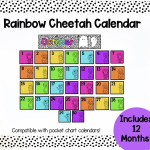 Rainbow Cheetah Classroom Calendar | Pocket Chart Calendar | Calendar ...