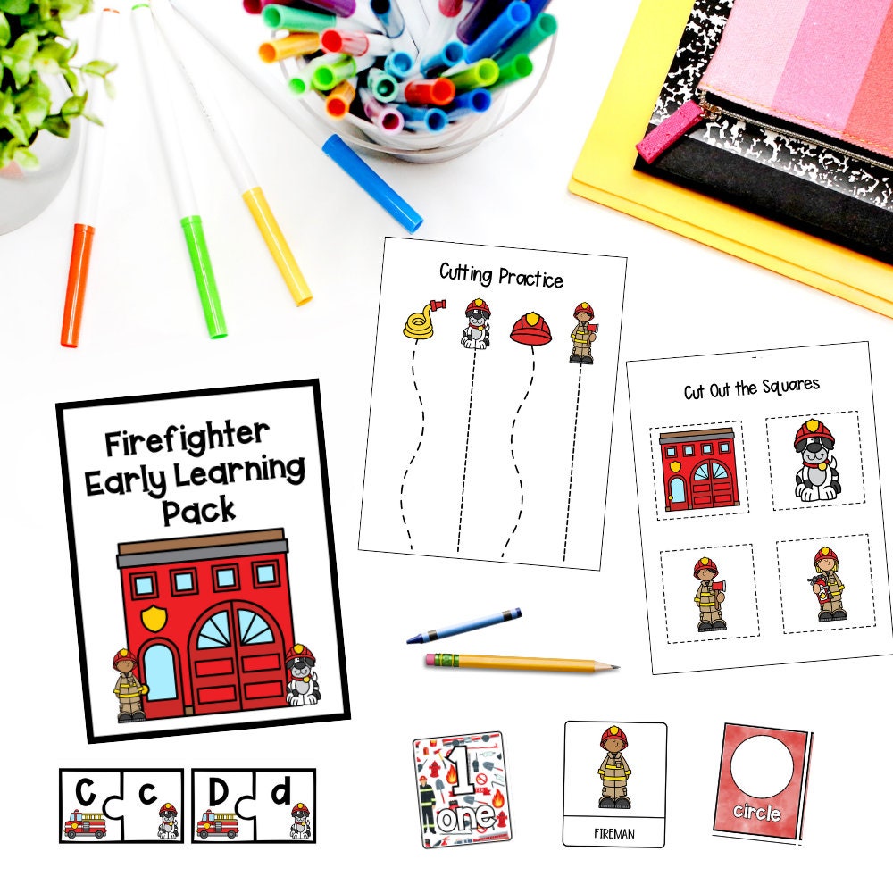 Firefighter Preschool Learning Pack: Flashcards, Puzzles (digital ...