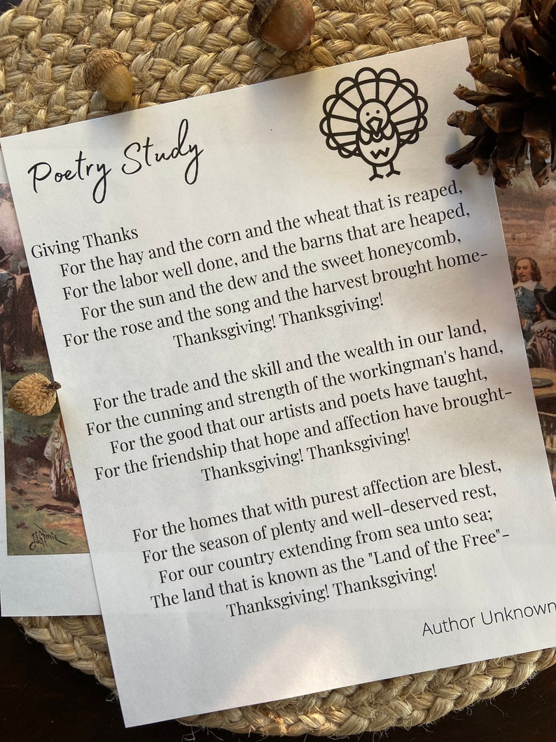 Thanksgiving Unit Study Thanksgiving Mini Unit - Etsy