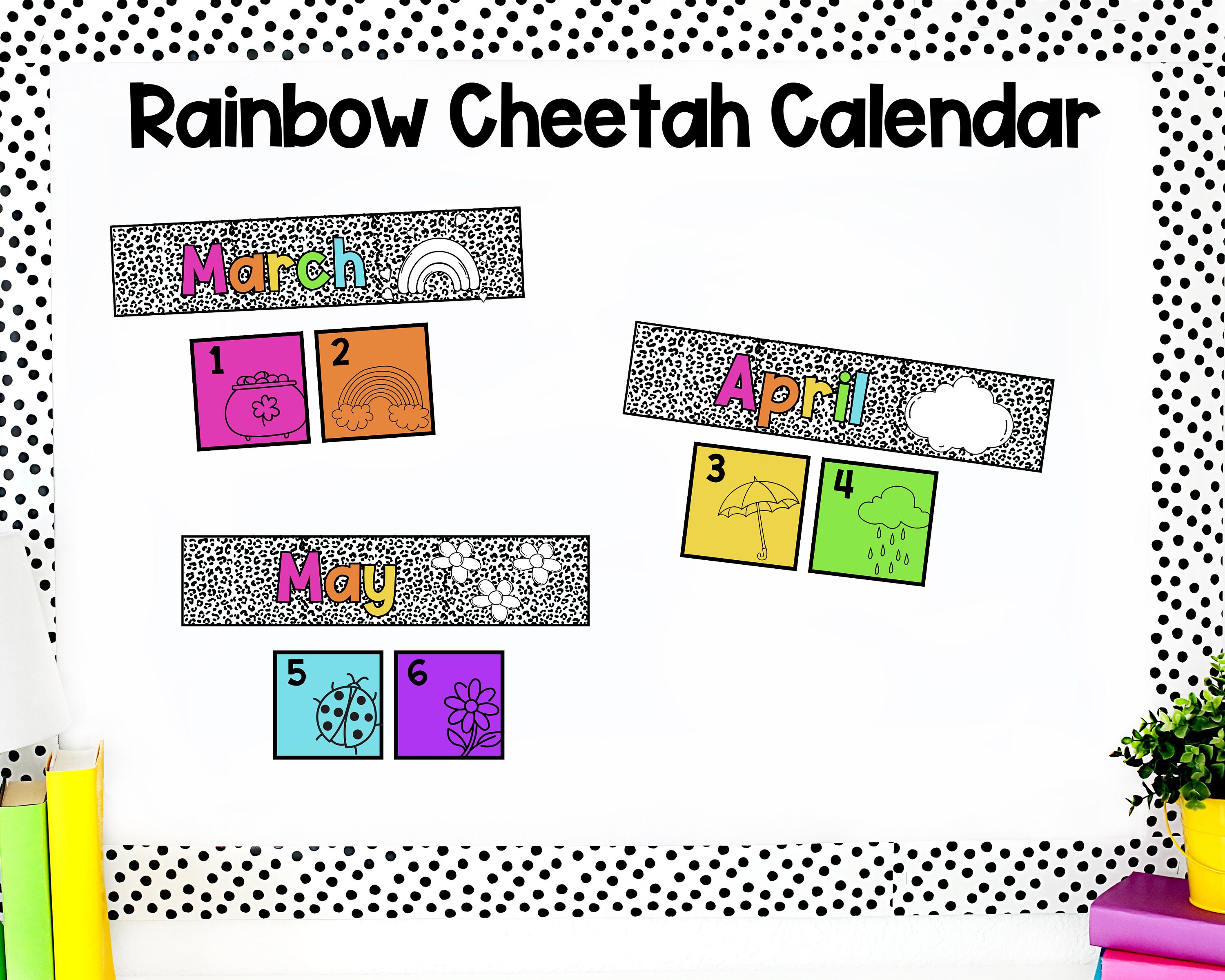 Rainbow Cheetah Classroom Calendar | Pocket Chart Calendar | Calendar ...