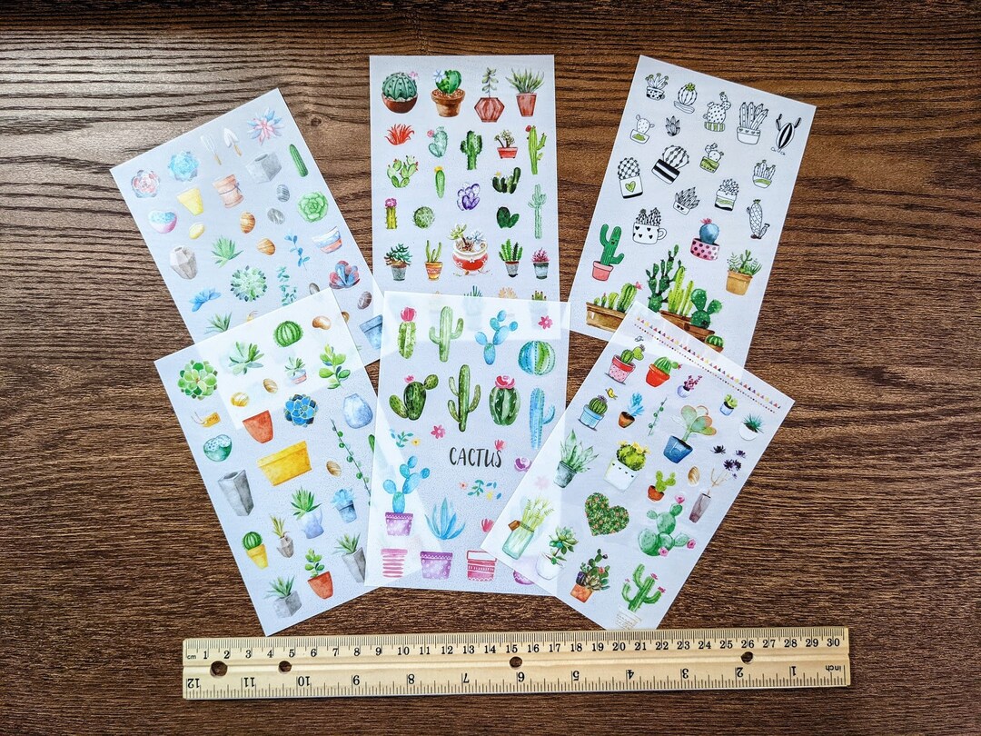 Cactus and Succulents Stickers 6 Sheet Set for Crafts, Scrapbooking ...