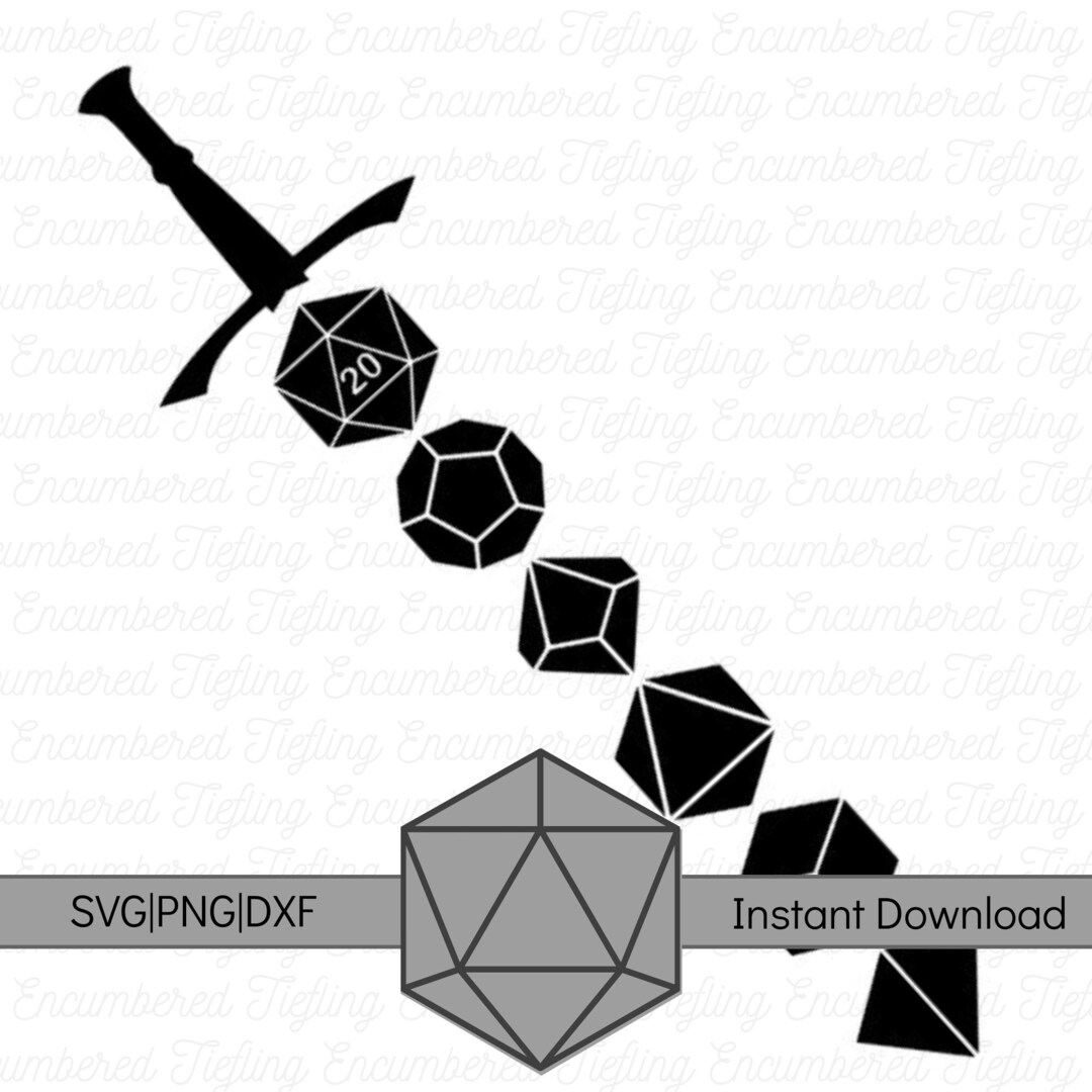 Dice Sword Dungeons and Dragons Instant Download SVG PNG DXF Silhouette ...