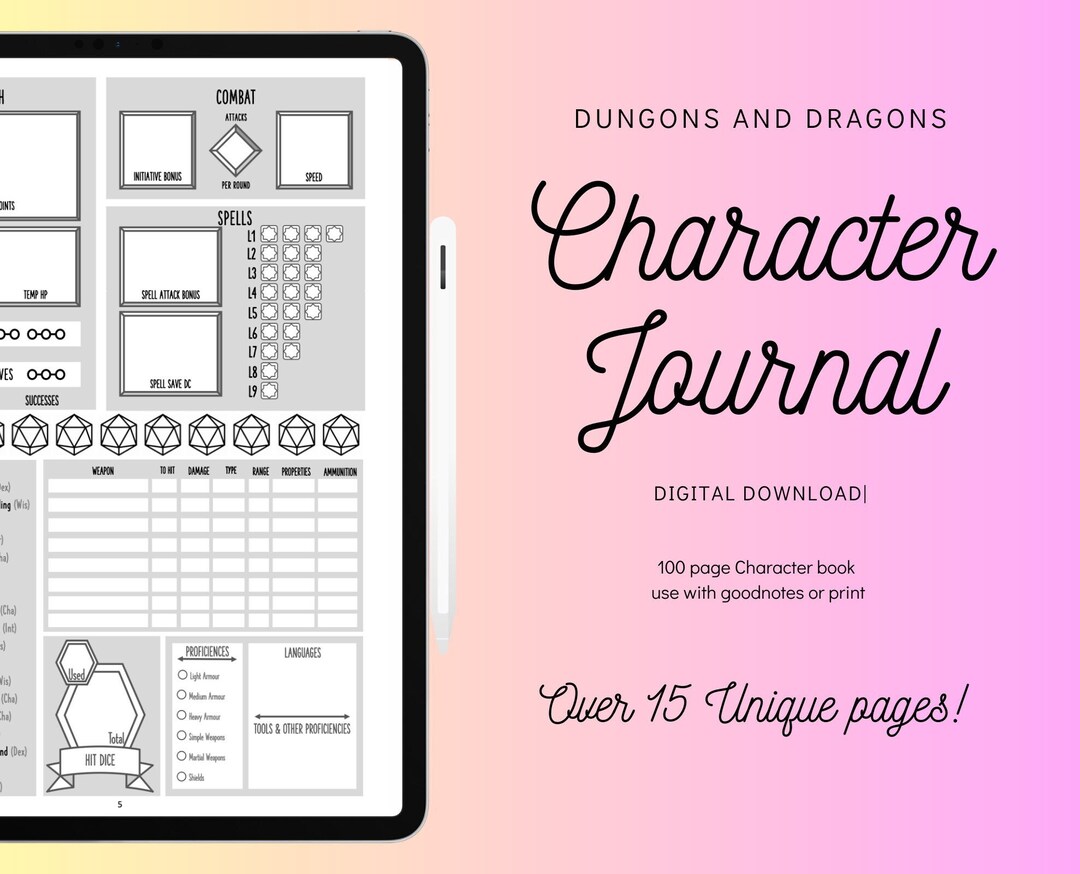 D&D Character Journal With Complete Character Sheet for Dungeons and ...