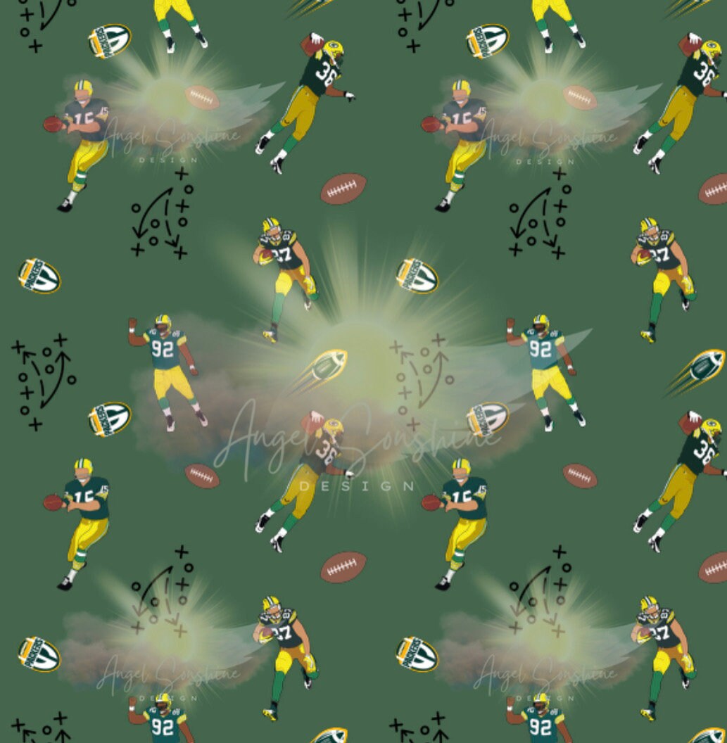 Hand Drawn Football Player Seamless Bundle, Seamless Design, Green Bay ...