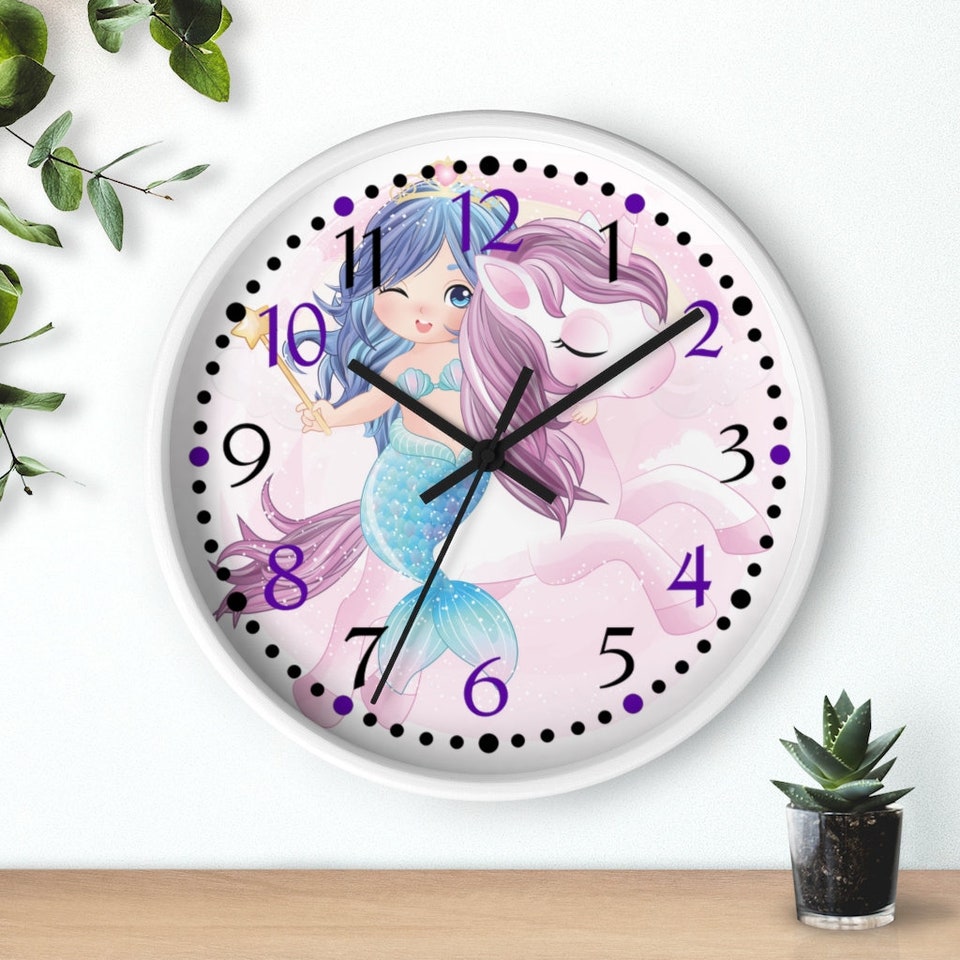 Mermaid Unicorn Nursery Clock - Kids Room Clock sold by Myrilla ...