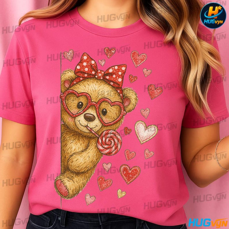 HOT 2026 TREND!!! Teddy Bear Valentine PNG, Cute Bow Hearts Teddy Bear ...