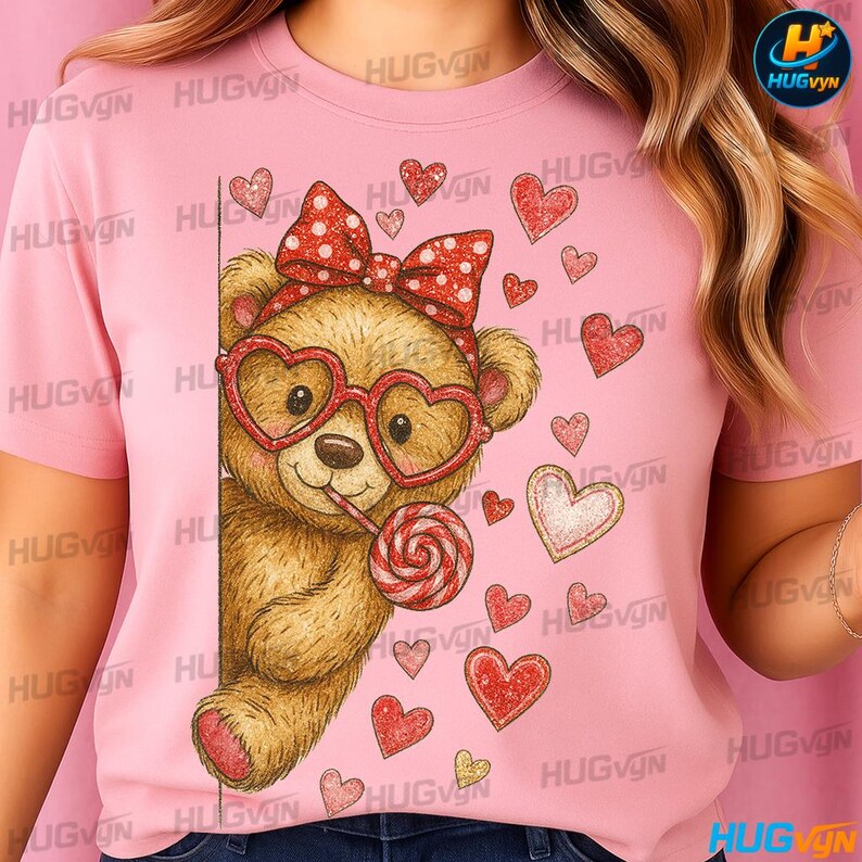 HOT 2026 TREND!!! Teddy Bear Valentine PNG, Cute Bow Hearts Teddy Bear ...