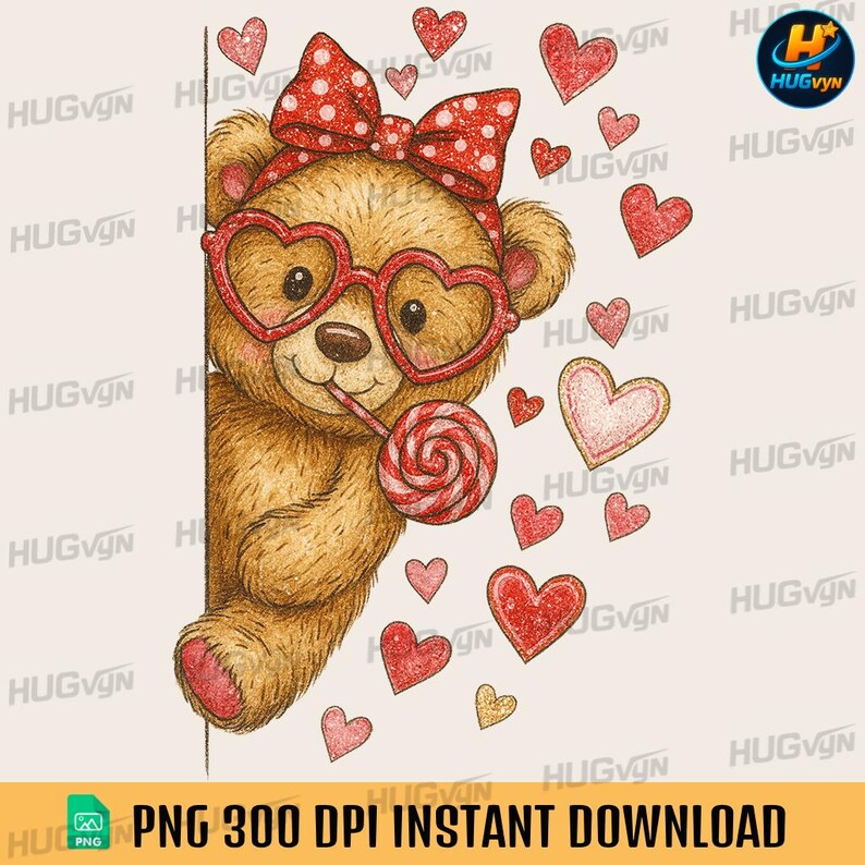 HOT 2026 TREND!!! Teddy Bear Valentine PNG, Cute Bow Hearts Teddy Bear ...