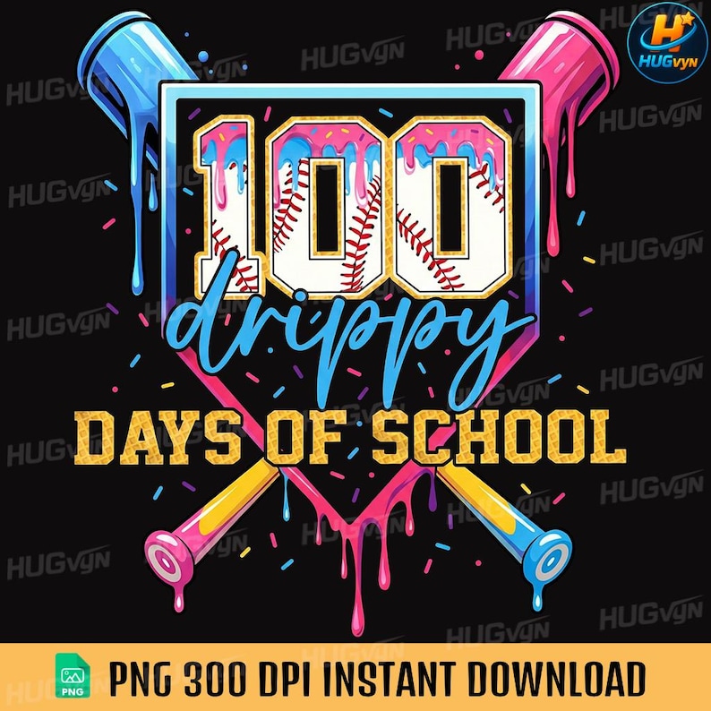 HOT 2026 TREND!!! 100 Drippy Days of School PNG, Baseball Ice Cream Png ...