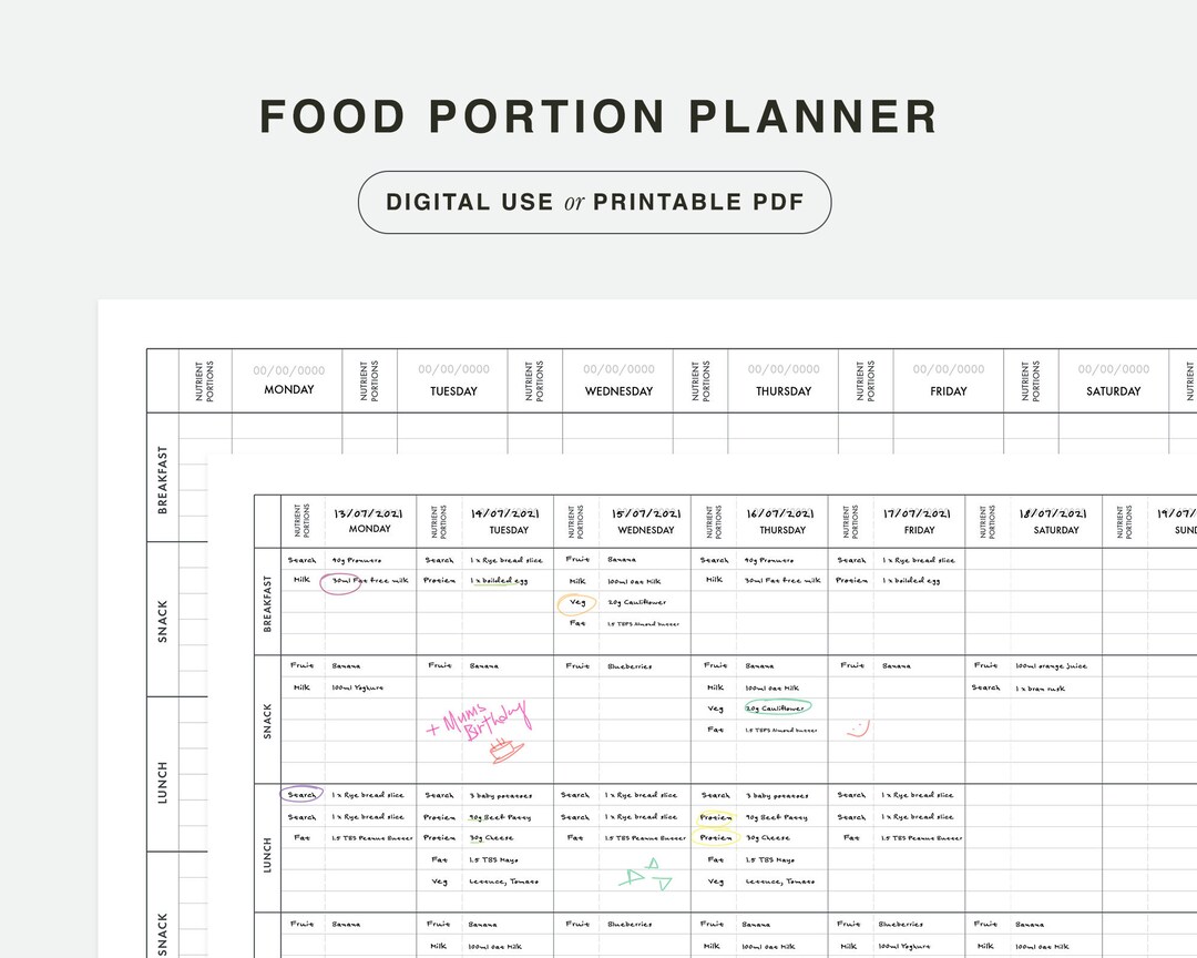 Food Portion Planner Digital Download Print food Journal - Etsy