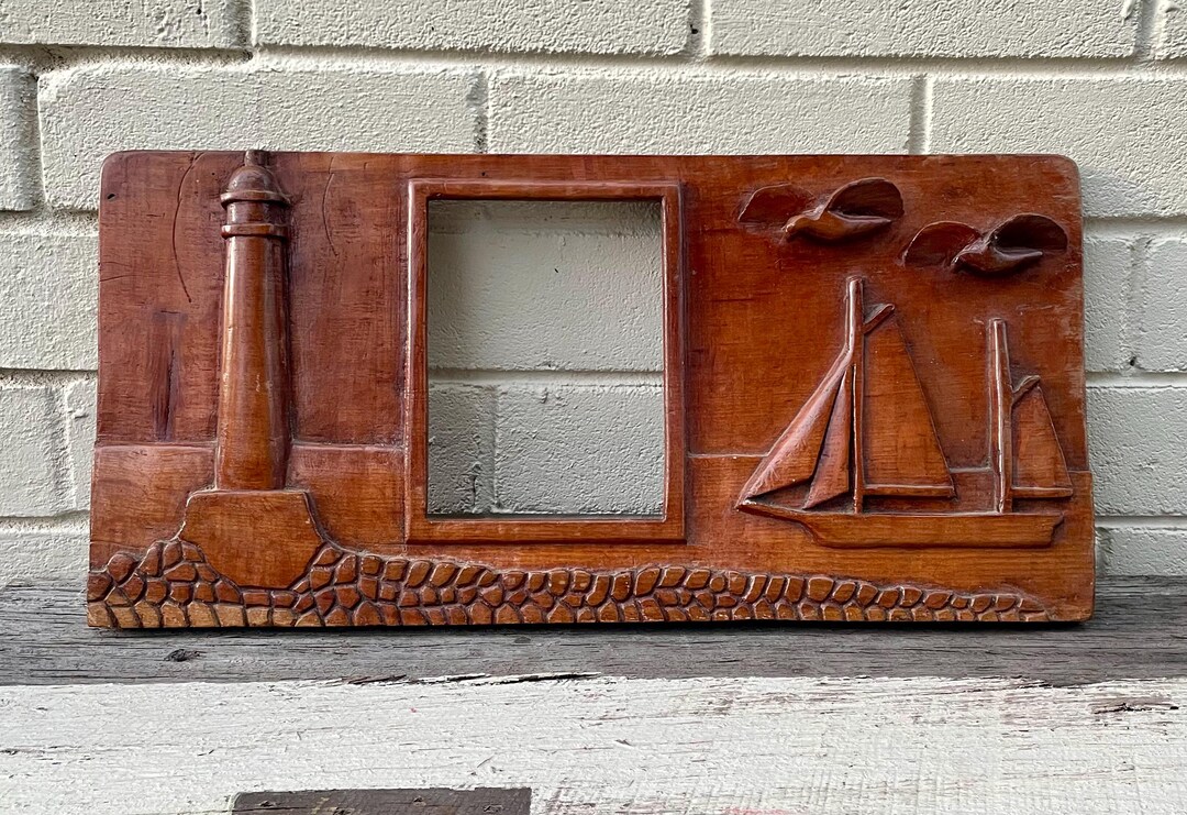 Vintage Large Solid Wood Hand Carved Nautical Themed Art Frame ...