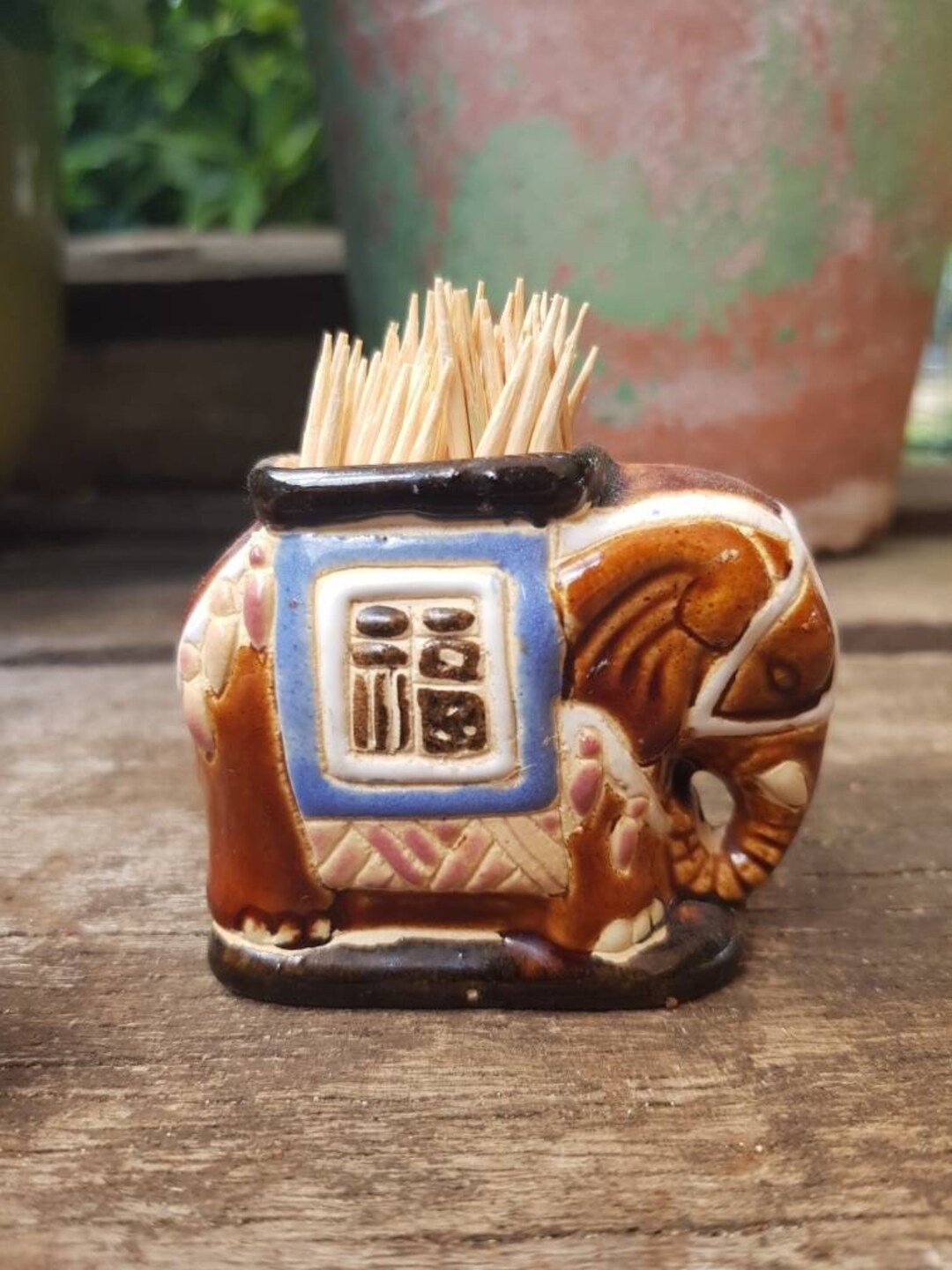 Vintage 70s Ceramic Elephant Toothpick Holder | Hand Painted | Made in ...