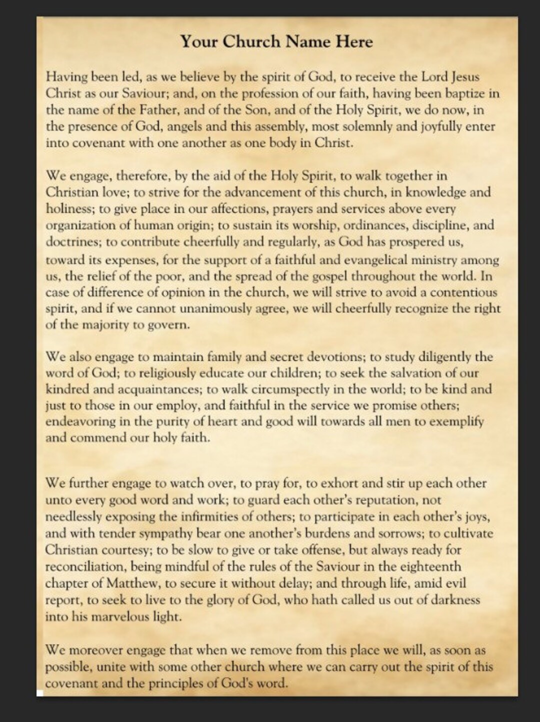 Church Covenant Poster Your Church Name Here Poster 16x24 - Etsy
