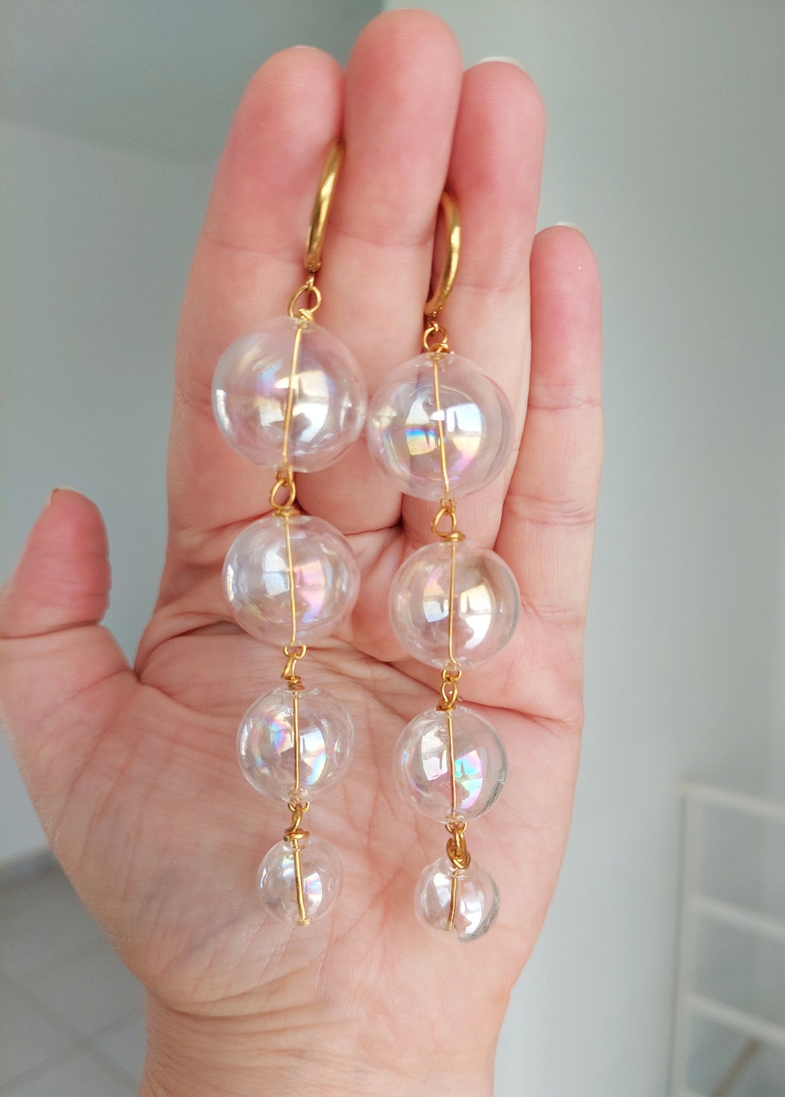 Glass Bubble Earrings/ Blown Glass Earrings/ Clear Glass Bubbles/ Hollow Glass Ball Earrings ...