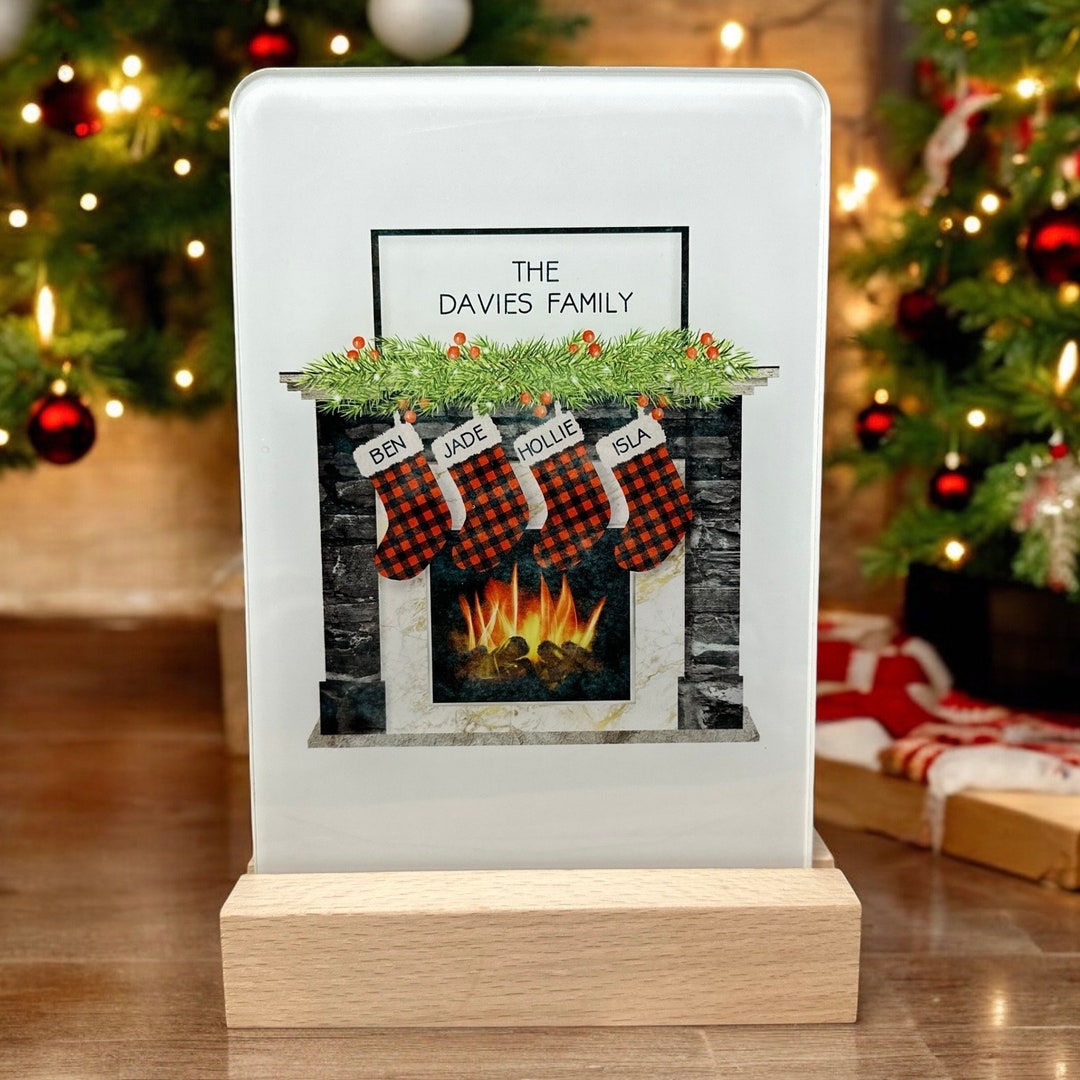 Personalised Acrylic Light up Christmas Frame With LED Lamp and Wooden ...