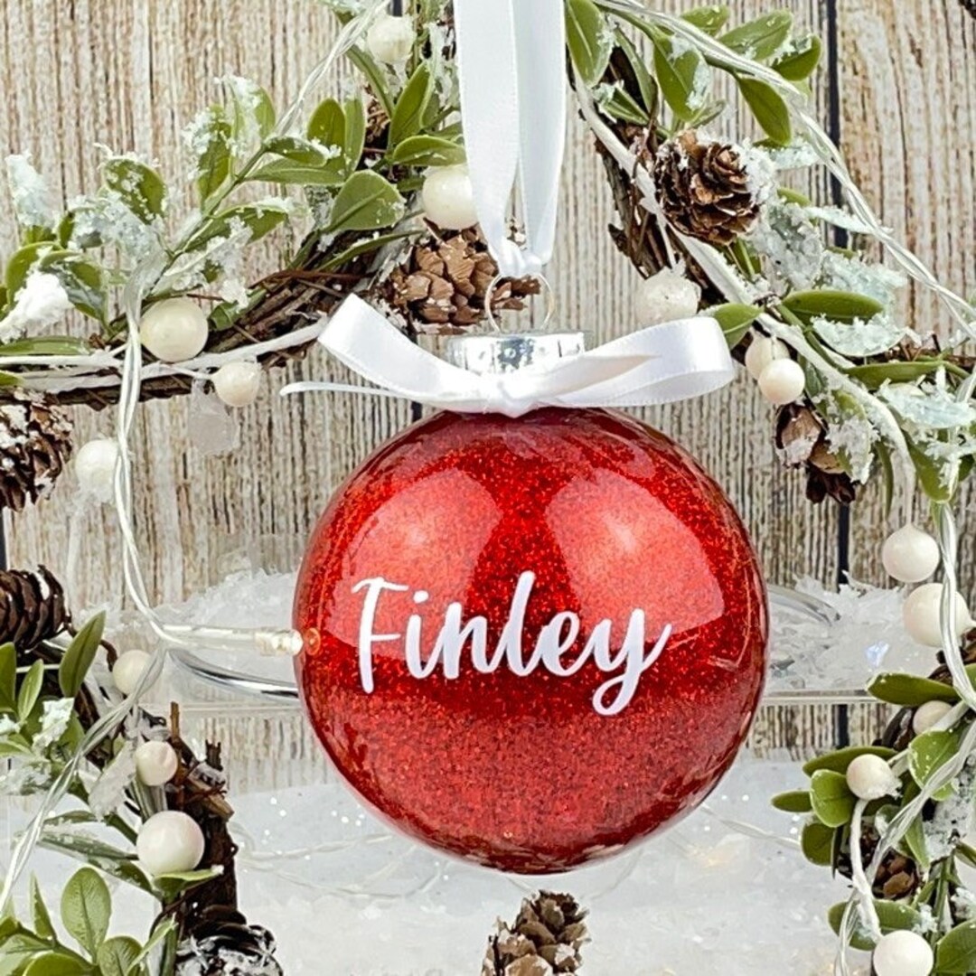 Personalised Red Glitter Bauble Christmas Tree Decoration - Etsy