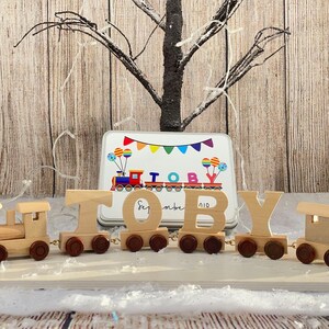 Wooden Name Train, Alphabet Train, Optional Keepsake Tin, Nursery ...