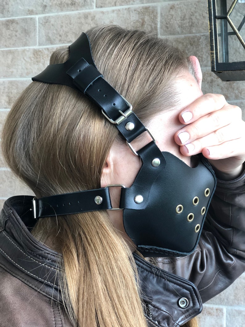 Bondage Bdsm Gag Face Mask Head Mask Protection Femdom Leather Etsy