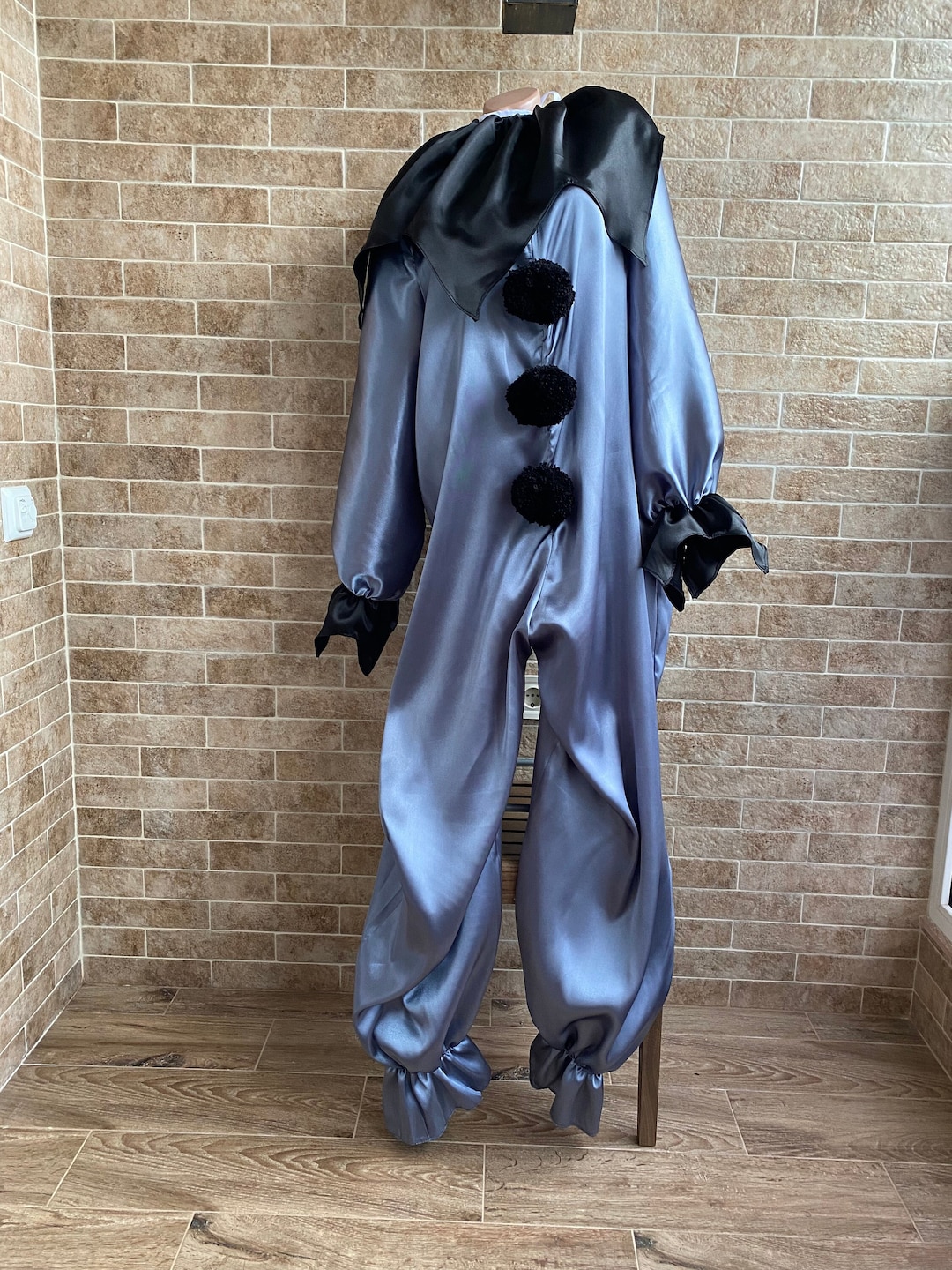 Clown Costume Silver and Black Clown Pierrot Costume Scary Clown Collar ...