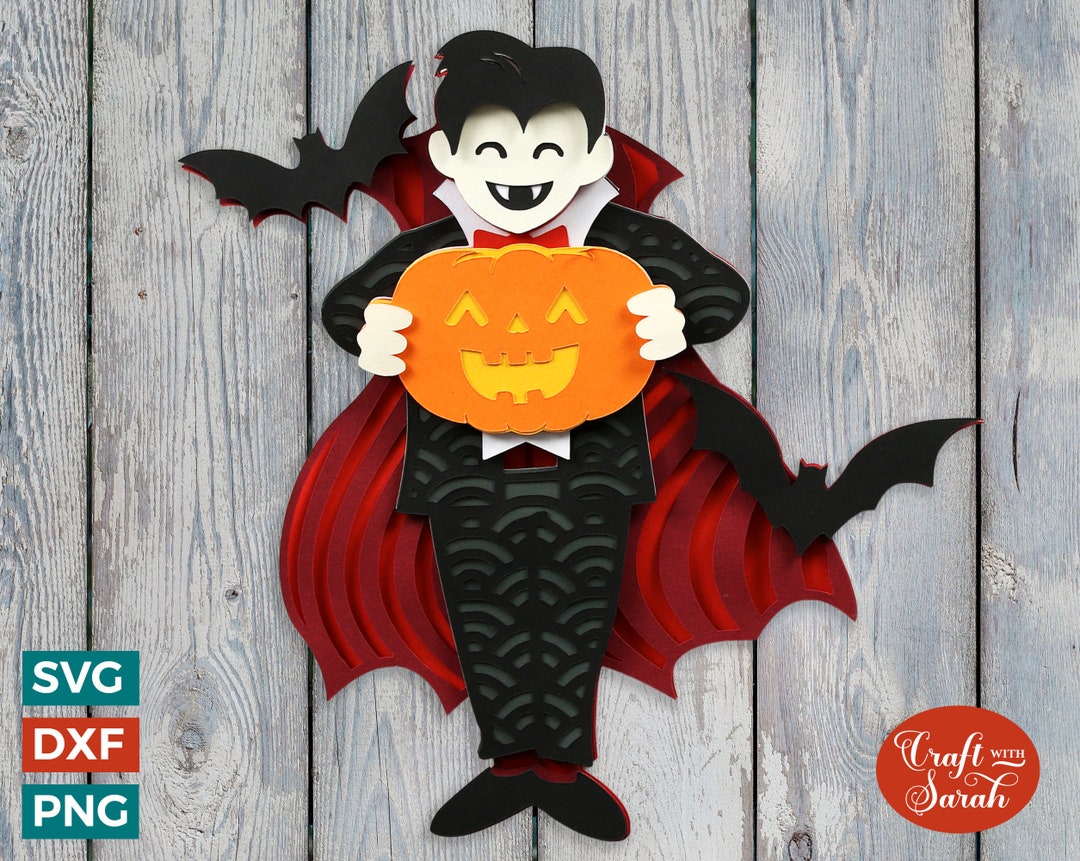 Halloween Vampire SVG | 3D Little Vampire With Pumpkin SVG - Etsy