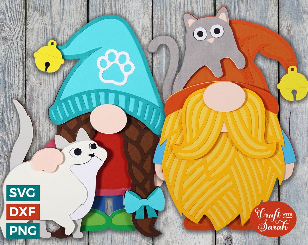 Cat Lover Gnome Svgs | Layered Gnomes With Cats Cut Files - Etsy