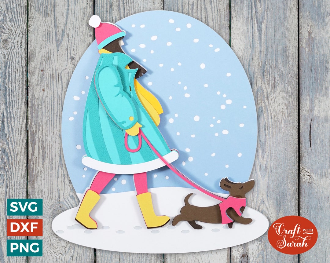 Winter Dog Walk SVG | Layered Dachshund Dog SVG - Etsy