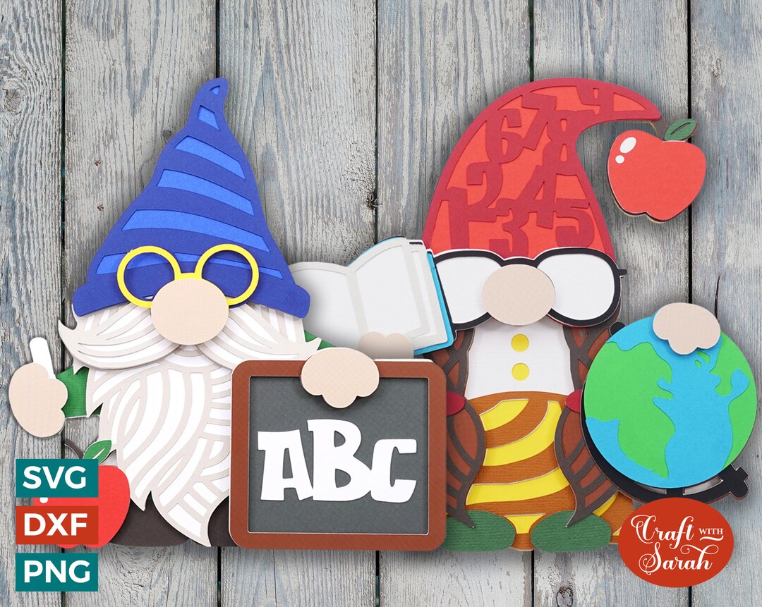 Teacher Gnome Pair SVG Files | Layered Teacher Gnome Pair Cutting Files ...