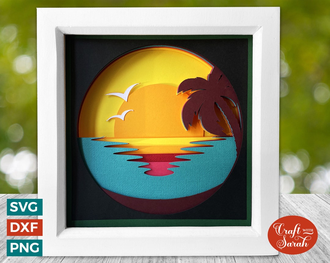 Summer Sunset Shadow Box SVG | Layered Sunset Cut File - Etsy