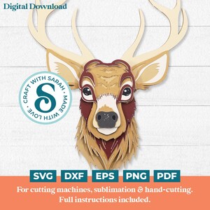 Stag Head SVG | Layered Stag Head Cutting File - Etsy
