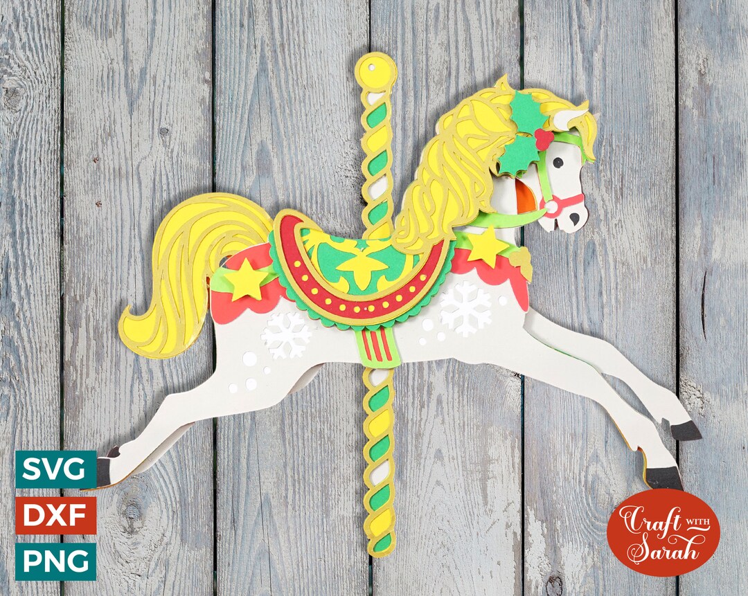 Christmas Carousel Horse SVG | Layered Festive Horse Cutting File - Etsy