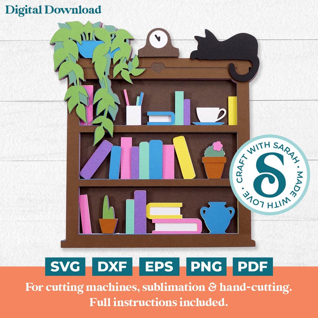 Bookshelf SVG | Layered 3D Bookshelf Cutting File - Etsy