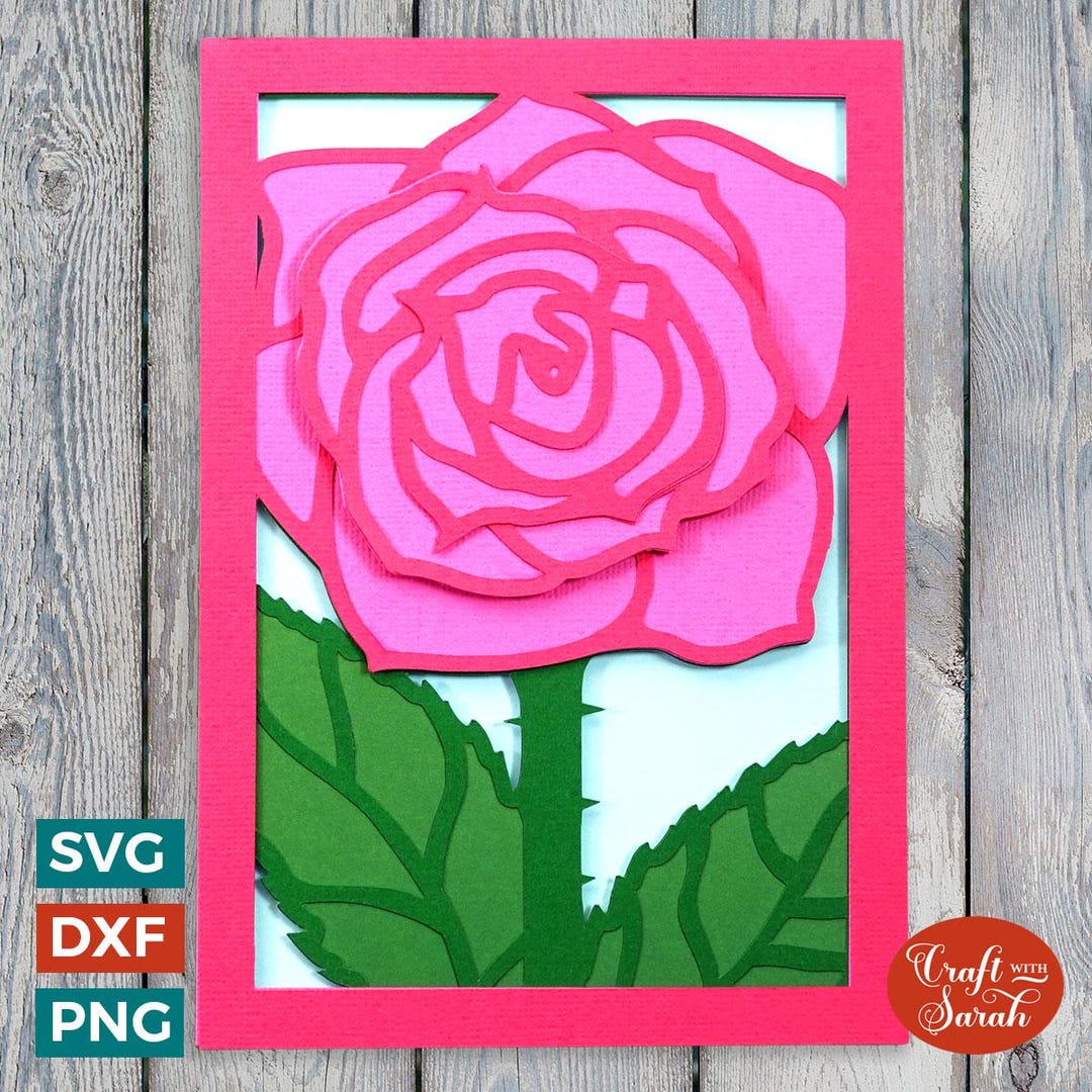 Flower Card SVG | Layered Rose Flower Greetings Card Cut File - Etsy